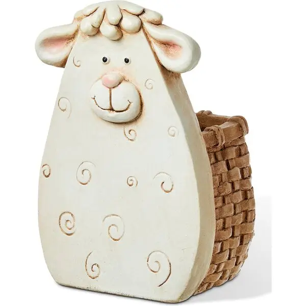GLITZHOME 12.5"h Mgo Cute Sheep Statue Planter - White