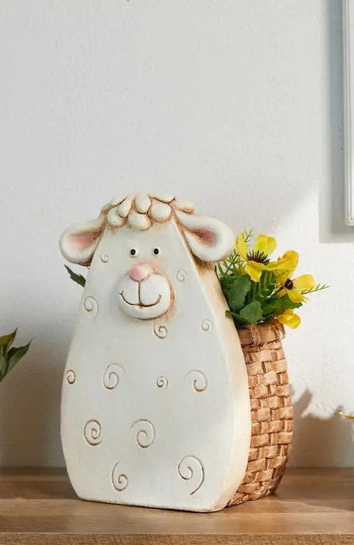GLITZHOME 12.5"h Mgo Cute Sheep Statue Planter