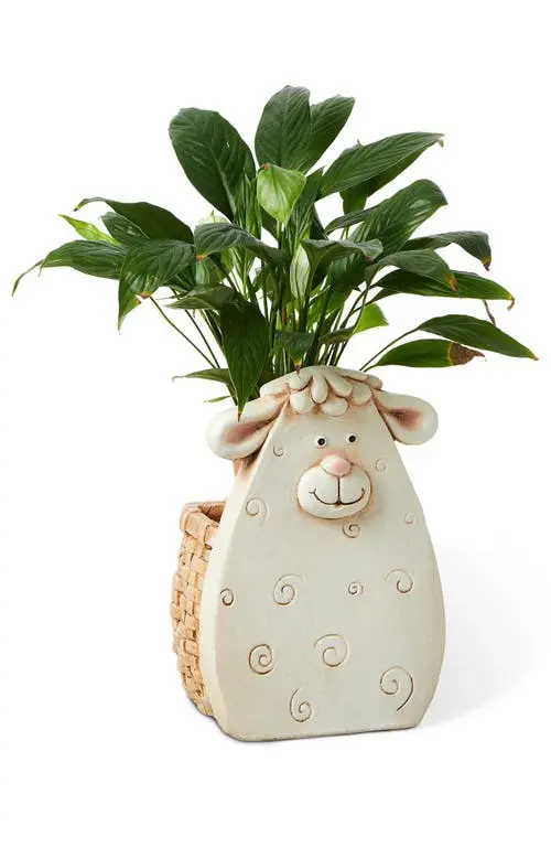 GLITZHOME 12.5"h Mgo Cute Sheep Statue Planter