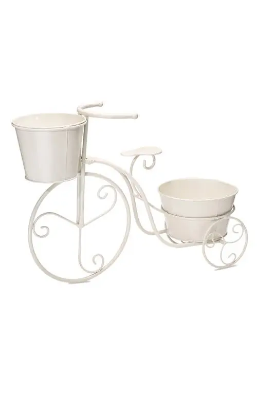 GLITZHOME 21.5"l Metal Bicycle Planter Stands Flower Pot Cart - White