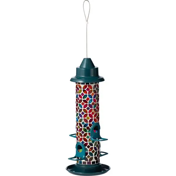 GLITZHOME 20"h Glass Tall Hanging Mosaic Birdfeeder - Blue