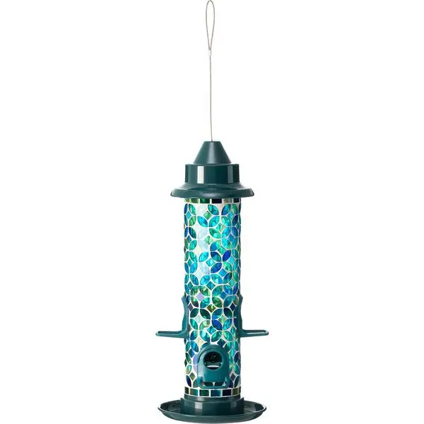 GLITZHOME 20"h Glass Tall Hanging Mosaic Birdfeeder - Green