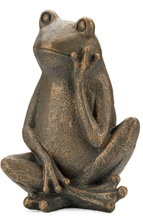 GLITZHOME 12"h Resin Bronze Sitting Frog Statue - Brown