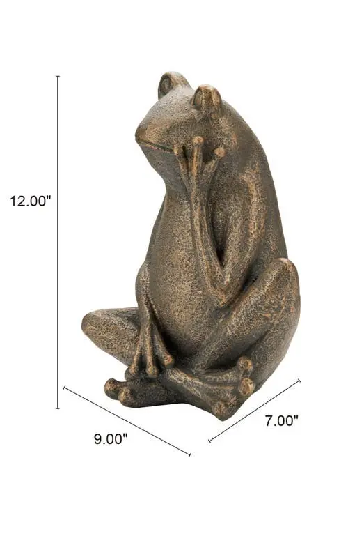 GLITZHOME 12"h Resin Bronze Sitting Frog Statue