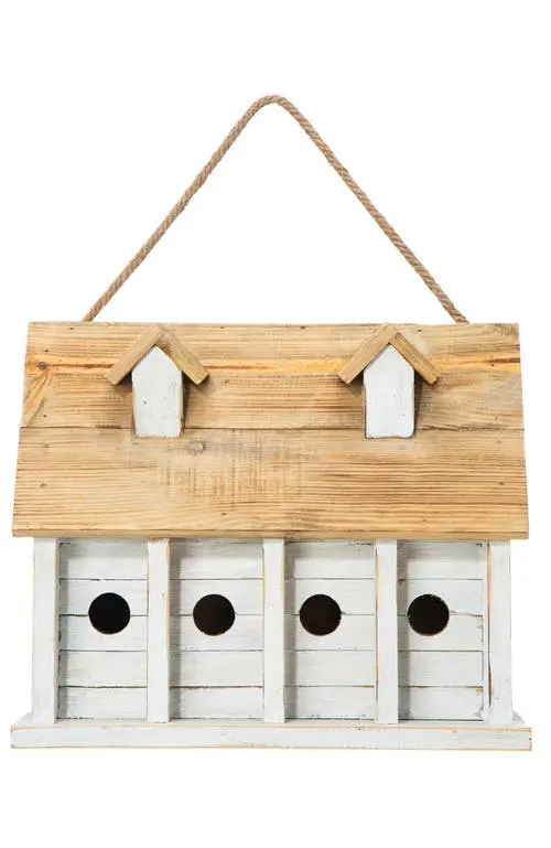 GLITZHOME 14.25"l Oversized Distressed Solid Wood Cottage Birdhouse With Natural Wood Roof - White