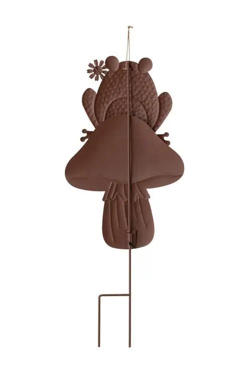 GLITZHOME 30"h Multi-functional 2-in-1 Metal Stacked Mushroom And Frog Garden Yardstake Wall Decor