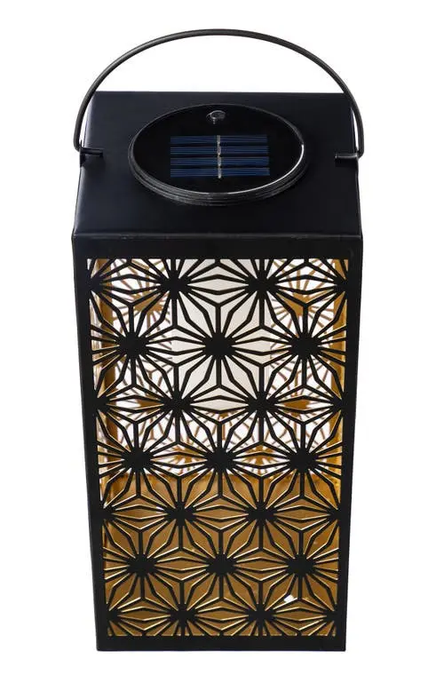 GLITZHOME Metal Cutout Pattern Solar Powered Hanging Lantern With Led Light