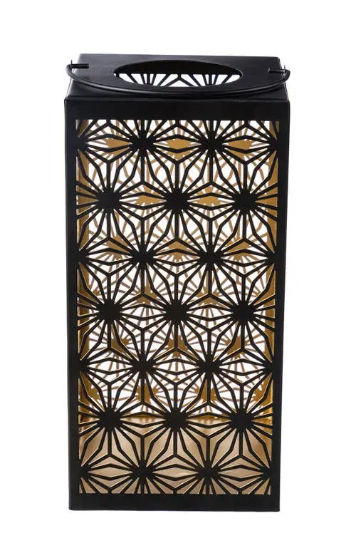 GLITZHOME Metal Cutout Pattern Solar Powered Hanging Lantern With Led Light