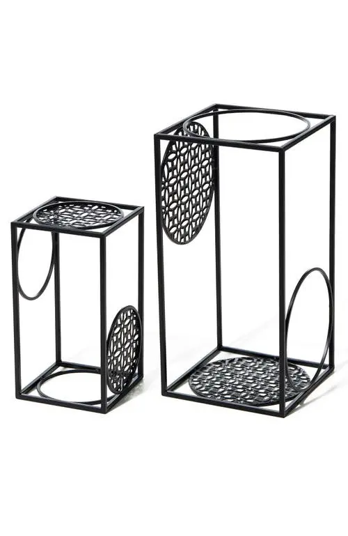 GLITZHOME Set Of 2 Metal Wire Rectangular Nesting Planter Stand - Black