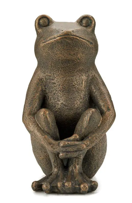 GLITZHOME 12"h Resin Bronze Squatting Frog Statue