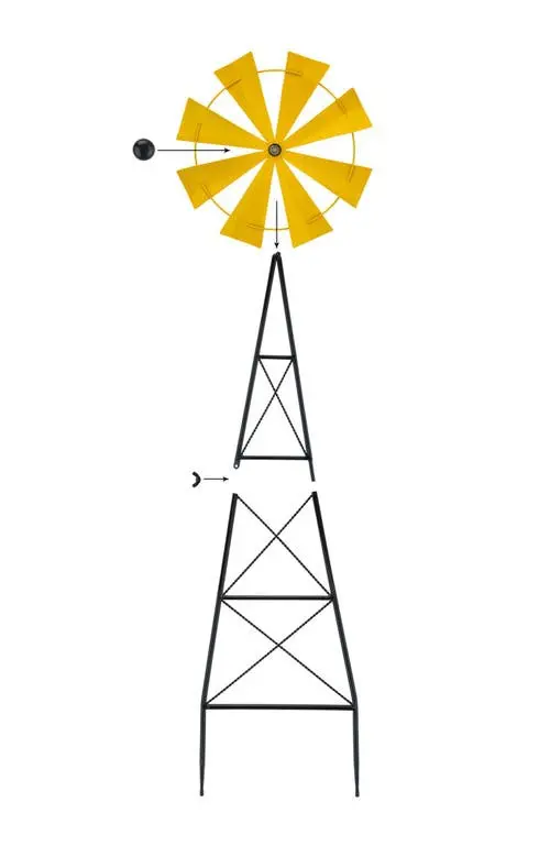 GLITZHOME 44"h Metal Wind Spinner Yardstake - Yellow
