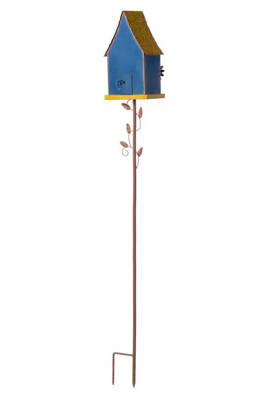GLITZHOME 52"h Metal Daisy Decorative Garden Birdhouse With Stake
