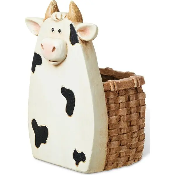 GLITZHOME Mgo Cute Cow Statue Planter Table Figurine - White