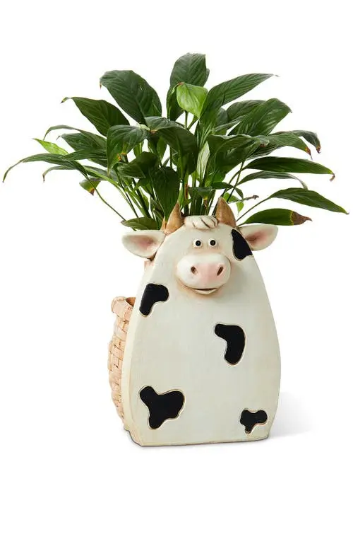 GLITZHOME Mgo Cute Cow Statue Planter Table Figurine