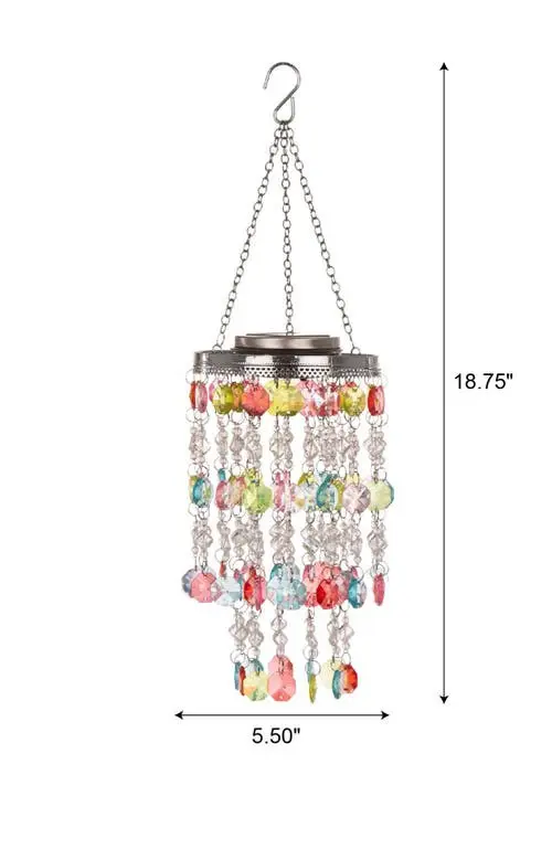 GLITZHOME Solar Lighted Acrylic Jewel Beaded Wind Chime Or Chandelier Hanging Decor