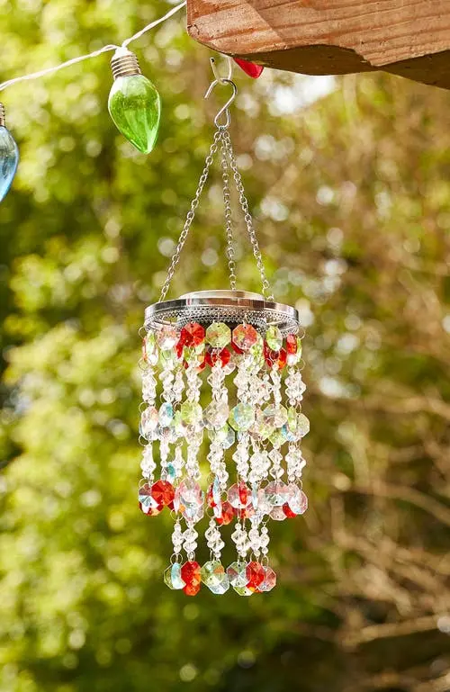 GLITZHOME Solar Lighted Acrylic Jewel Beaded Wind Chime Or Chandelier Hanging Decor