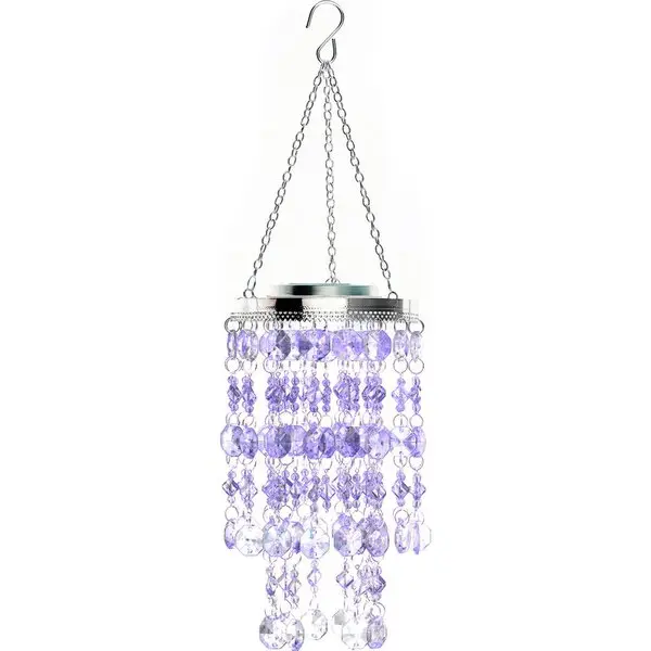 GLITZHOME Solar Lighted Acrylic Jewel Beaded Wind Chime Or Chandelier Hanging Decor - White