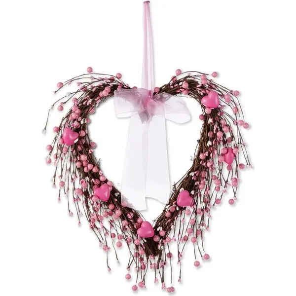 GLITZHOME 17"h Valentine's Pink Berry Heart Wreath - Red