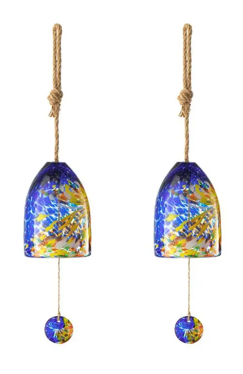 GLITZHOME Set Of 2 26"h Glass Twist Glaze Windchime - Purple