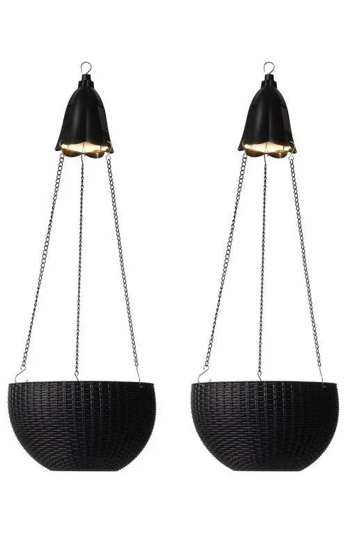 GLITZHOME Set Of 2 Solar Lighted Hanging Plastic Basket Planters