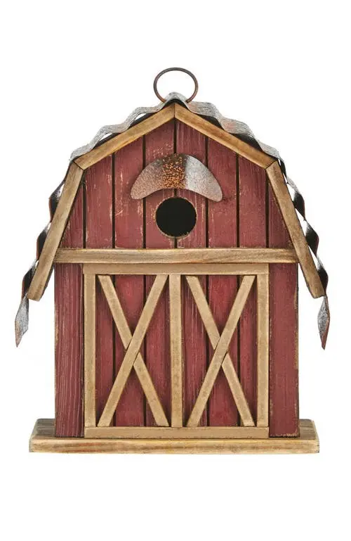 GLITZHOME 10.25"h Rustic Solid Wood Barn Birdhouse