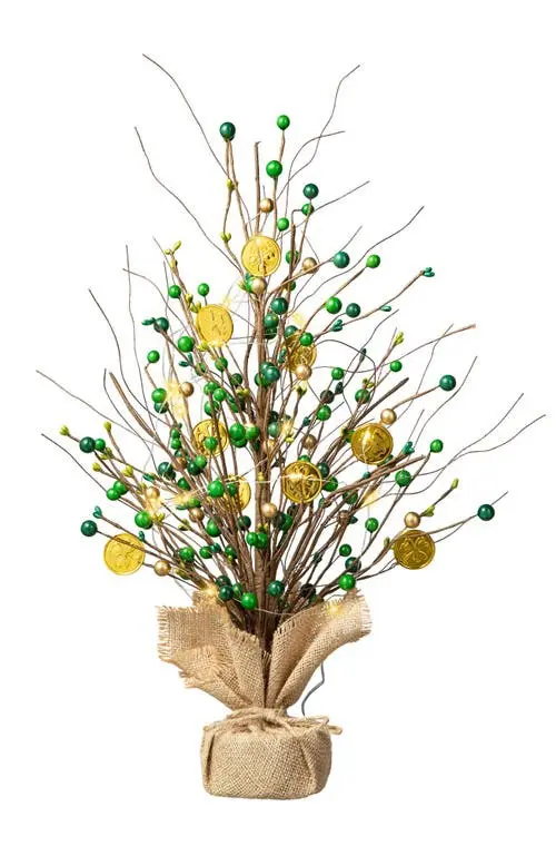 GLITZHOME 21"h Lighted St. Patrick's Gold Coin Table Tree - Green