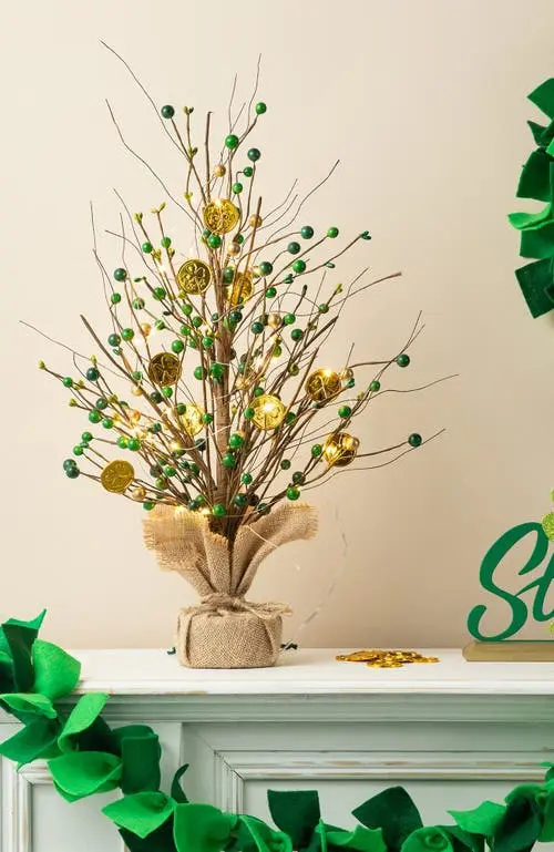 GLITZHOME 21"h Lighted St. Patrick's Gold Coin Table Tree