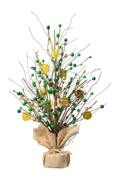 GLITZHOME 21"h Lighted St. Patrick's Gold Coin Table Tree