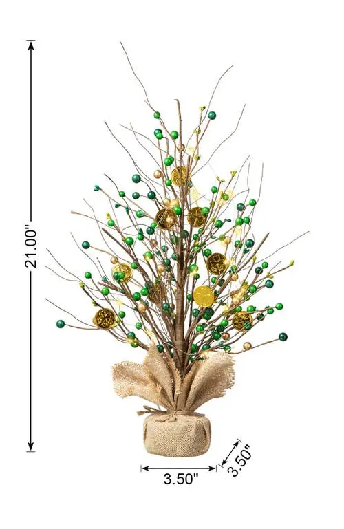 GLITZHOME 21"h Lighted St. Patrick's Gold Coin Table Tree