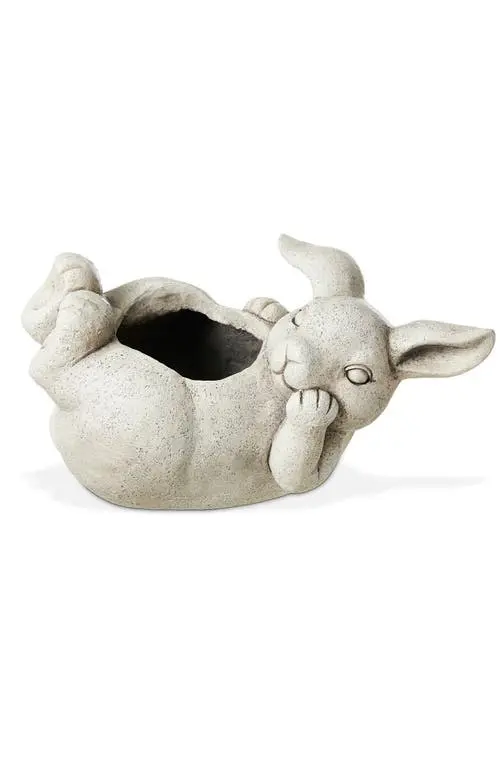 GLITZHOME Mgo Lying Bunny Rabbit Statue Planter Easter Decor - White