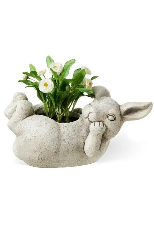 GLITZHOME Mgo Lying Bunny Rabbit Statue Planter Easter Decor