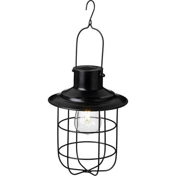 GLITZHOME Metal Wire Solar Powered Outdoor Hanging Lantern - Black