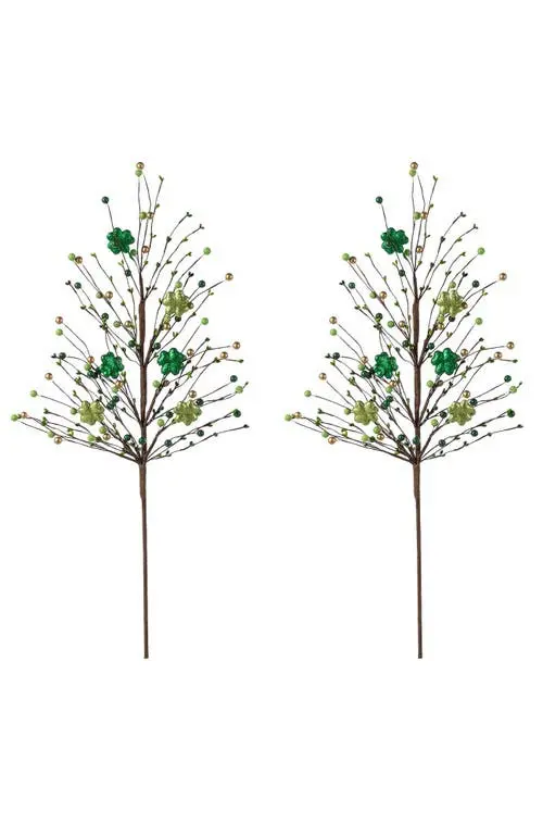 GLITZHOME Set Of 2 St. Patrick's Berry & Shamrock Picks - Green