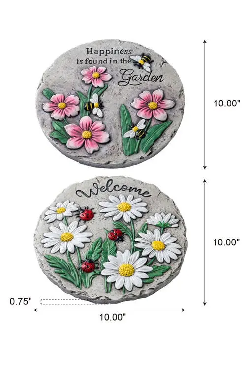 GLITZHOME Set Of 2 Cement Flower Textured Stepping Stones