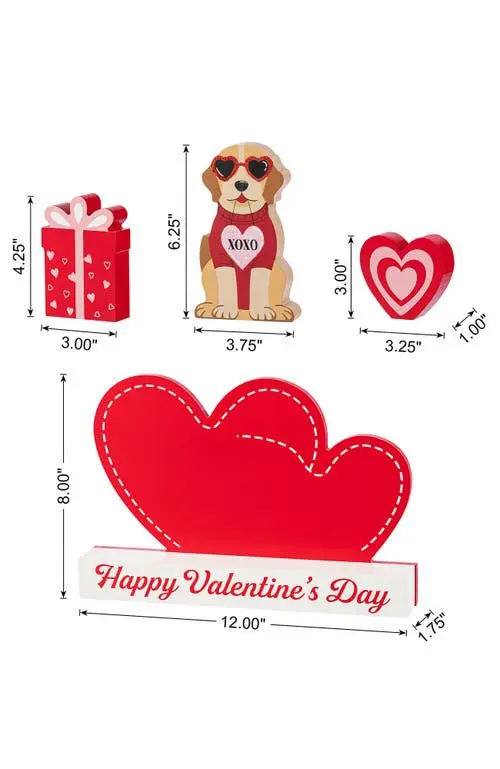GLITZHOME 12"l Set Of 4 Valentine's Wooden Table Block