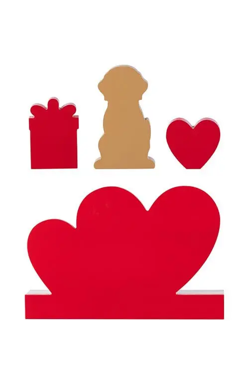 GLITZHOME 12"l Set Of 4 Valentine's Wooden Table Block