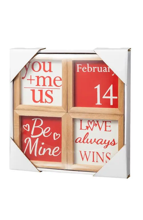 GLITZHOME 4"h Set Of 4 Valentine's Wooden Block Table Decor