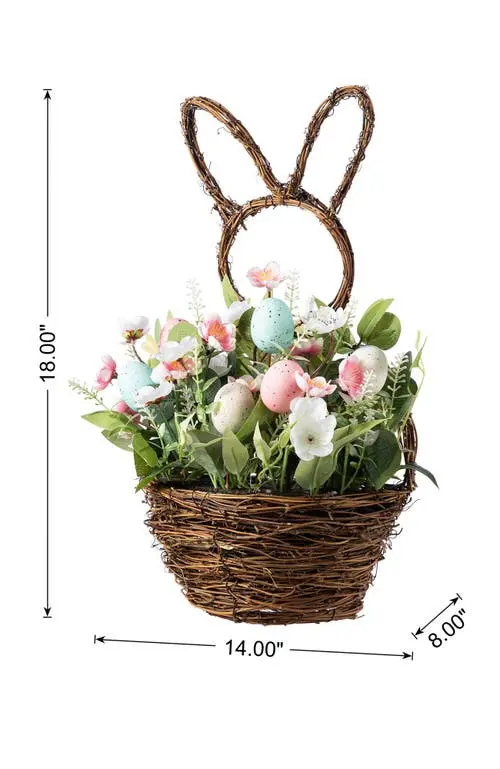GLITZHOME Easter Egg And Flower Bunny Shaped Basket Centerpiece