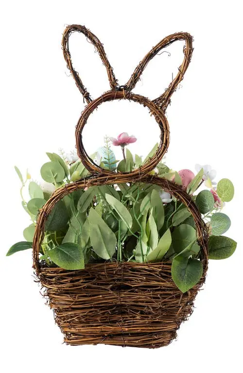 GLITZHOME Easter Egg And Flower Bunny Shaped Basket Centerpiece
