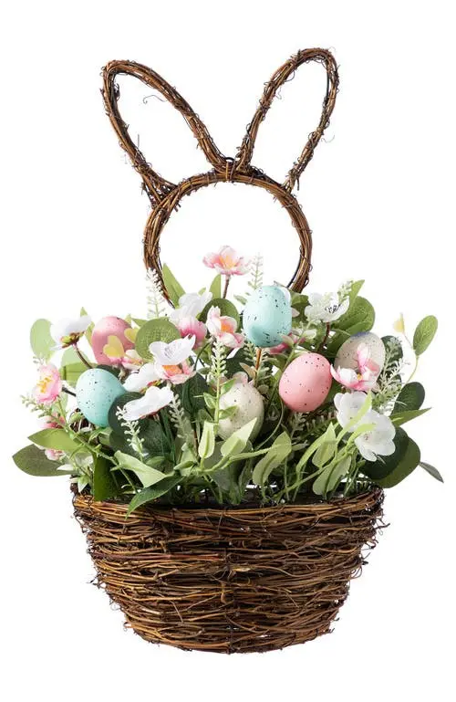 GLITZHOME Easter Egg And Flower Bunny Shaped Basket Centerpiece - Brown
