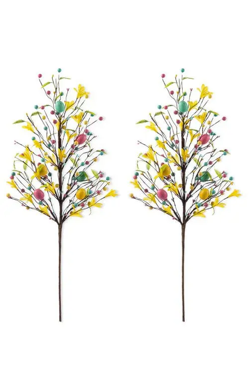 GLITZHOME Set Of 2 28"h Easter Berries & Eggs & Leaves Picks - Yellow