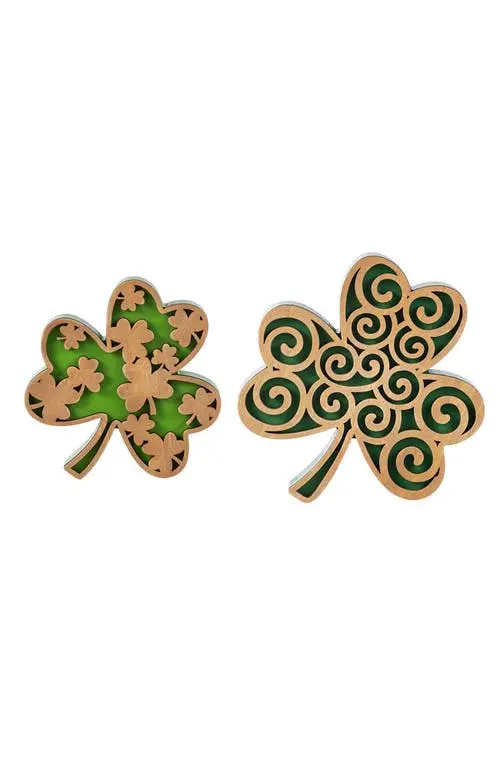 GLITZHOME Set Of 2 St. Patrick's Wooden Shamrock Table Decor - Green