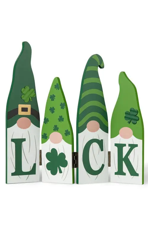 GLITZHOME St. Patrick's Wooden Luck Shamrock Gnome Table Decor - Green