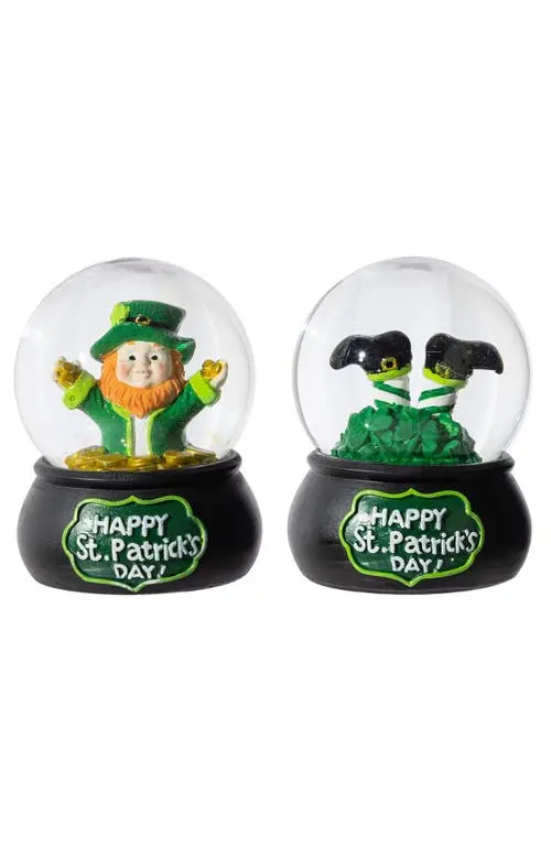 GLITZHOME Set Of 2 65mm St. Patrick's Resin Leprechaun Waterglobes - Green