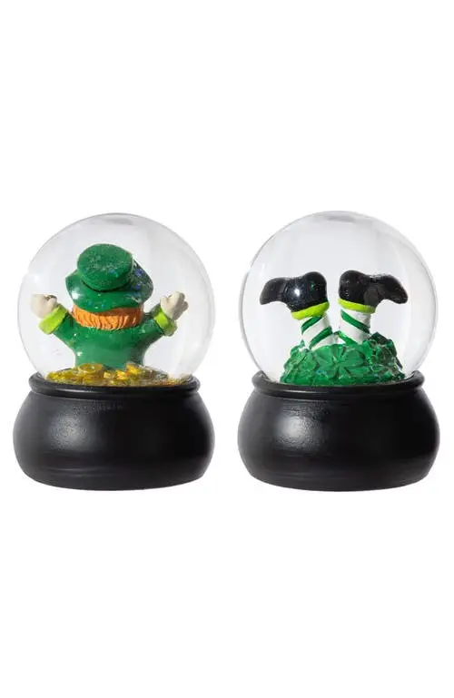 GLITZHOME Set Of 2 65mm St. Patrick's Resin Leprechaun Waterglobes