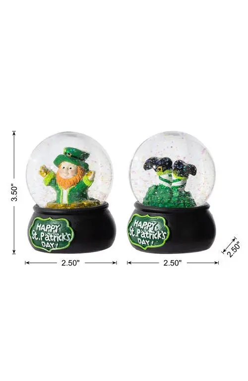 GLITZHOME Set Of 2 65mm St. Patrick's Resin Leprechaun Waterglobes
