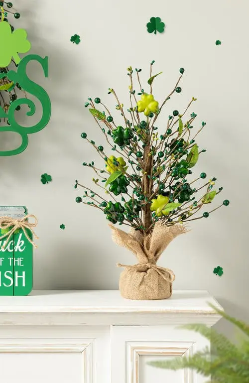 GLITZHOME 18"h St. Patrick's Shamrock And Berry Table Tree