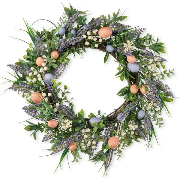 GLITZHOME 22"d Easter Eggs And Lavender Wreath - Green