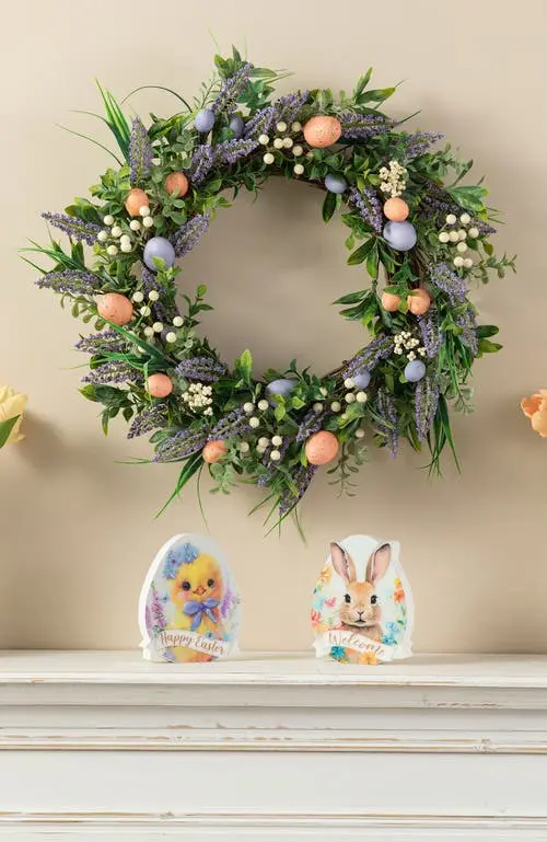 GLITZHOME 22"d Easter Eggs And Lavender Wreath