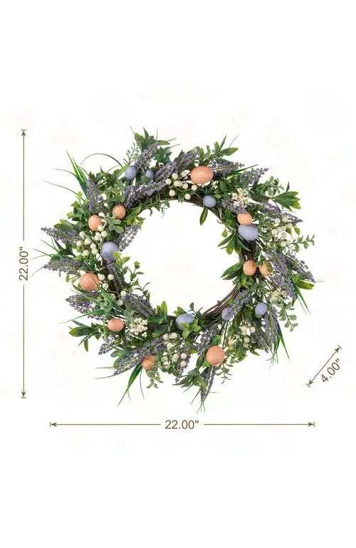 GLITZHOME 22"d Easter Eggs And Lavender Wreath